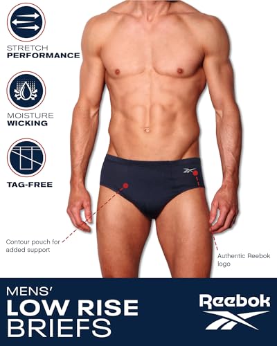 Reebok Low Rise Mens Briefs - 5 Pack Soft Cotton Mens Underwear with Supportive Contour Pouch - Supportive Fit for Everyday Wear, Medium, Burgundy/Charcoal/Blue/Light Grey/Black