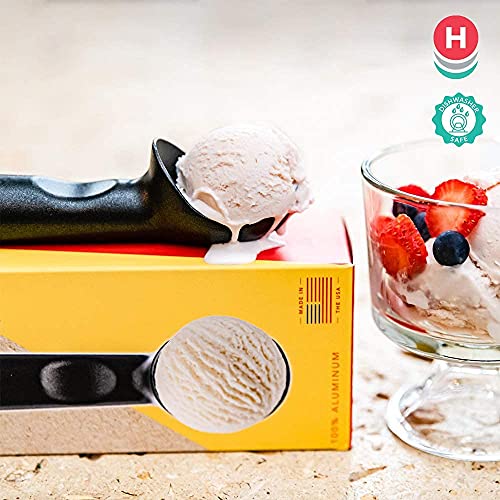 HAPPYWARE CO. Ultra Premium Ice Cream Scoop - Heat Conductive One-Piece Solid Aluminum, Dishwasher Safe, Black