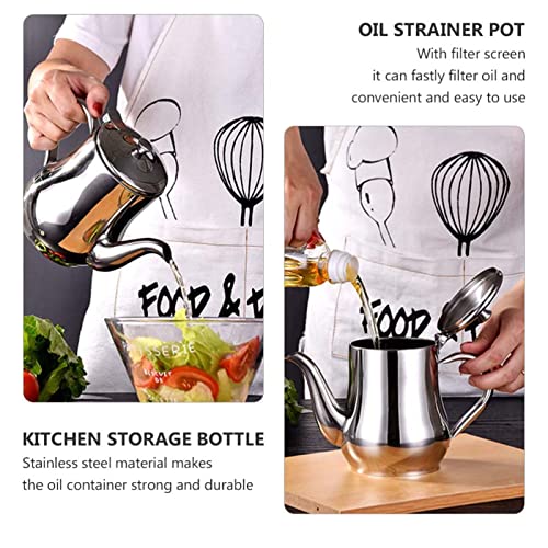 Stainless Steel Oiler with Strainer, Bacon Grease Container with Strainer and Spout, Reusable Stainless Steel Oiler for Bacon Grease, 304 Stainless Steel Oil Strainer Pot for Kitchen (24 oz)