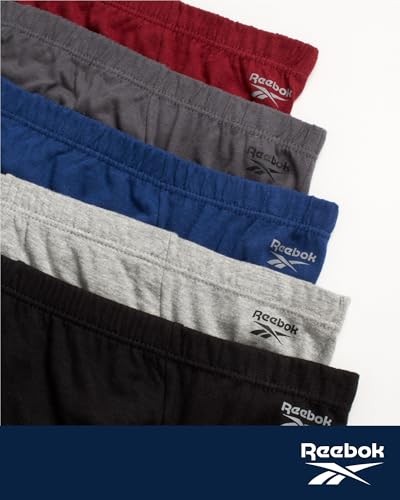 Reebok Low Rise Mens Briefs - 5 Pack Soft Cotton Mens Underwear with Supportive Contour Pouch - Supportive Fit for Everyday Wear, Medium, Burgundy/Charcoal/Blue/Light Grey/Black