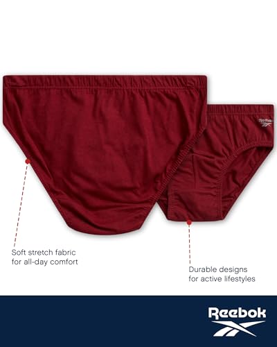 Reebok Low Rise Mens Briefs - 5 Pack Soft Cotton Mens Underwear with Supportive Contour Pouch - Supportive Fit for Everyday Wear, Medium, Burgundy/Charcoal/Blue/Light Grey/Black