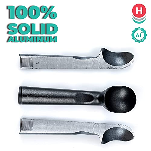 HAPPYWARE CO. Ultra Premium Ice Cream Scoop - Heat Conductive One-Piece Solid Aluminum, Dishwasher Safe, Black