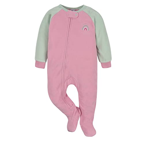 Gerber Baby Girls Toddler Loose Fit Flame Resistant Fleece Footed Pajamas 2-Pack Rainbow Green 0-3 Months