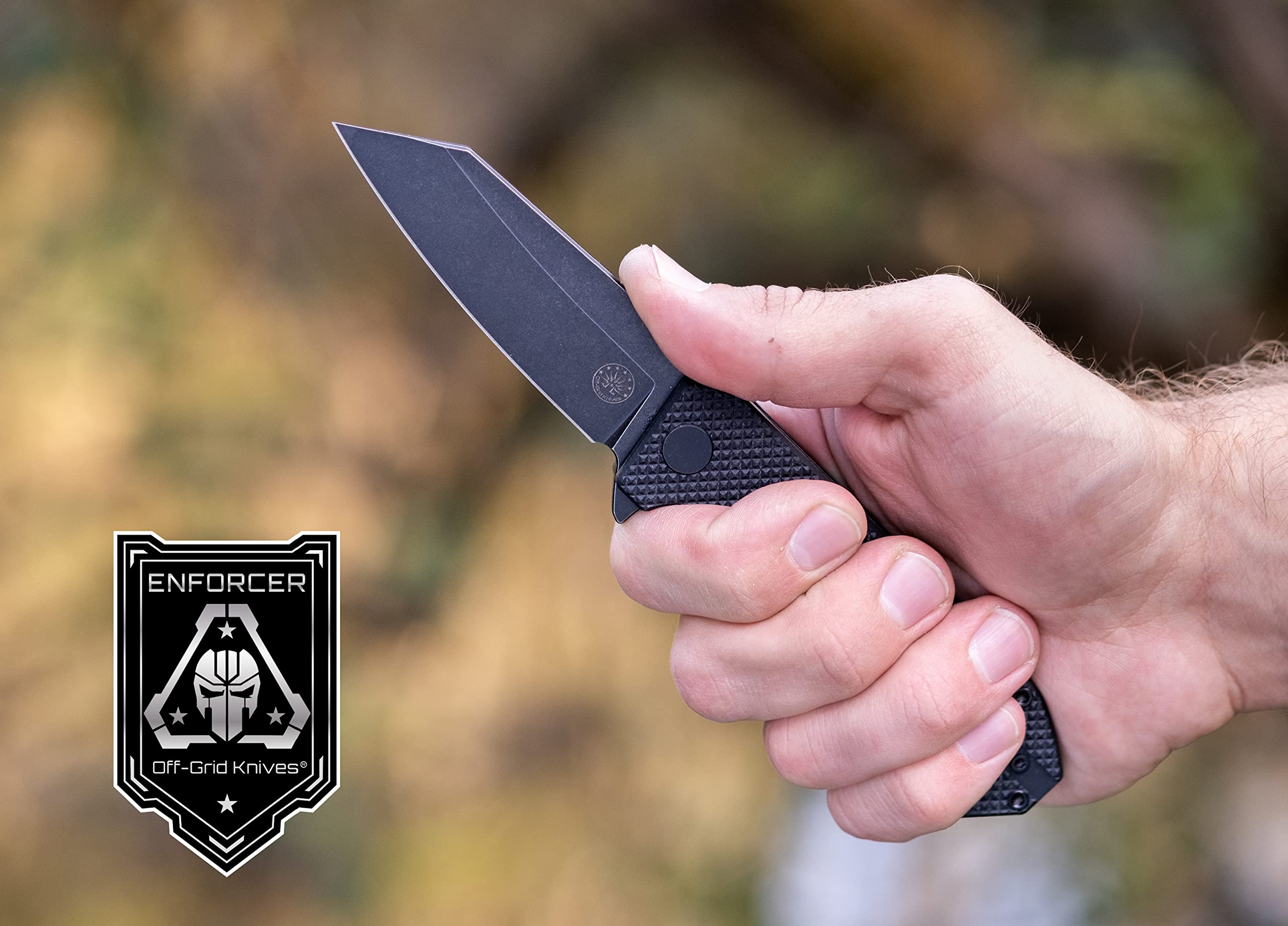 Off-Grid Knives - Enforcer EDC Folding Knife with 154CM Blade Steel, Grippy G10 Scales, Deep Pocket Carry Left or Right Hand (Blackout 154CM)