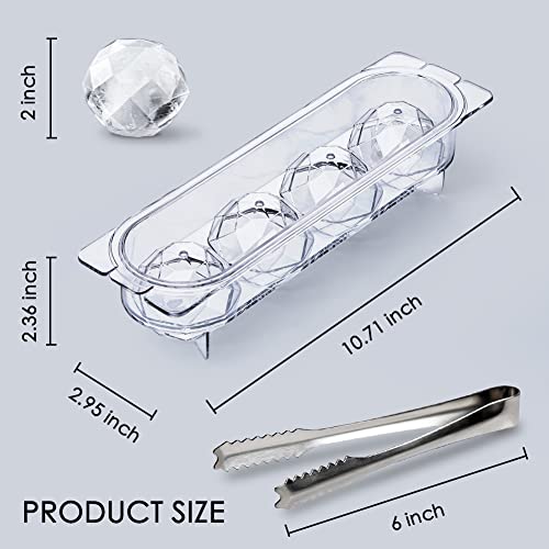 Combler Ice Molds, Ice Cube Tray for Freezer, 2 Inch Large Ice Cube Molds for Cocktails Whiskey Bourbon, Diamond Ice Ball Maker Mold, Round Ice Cube Mold Set of 2, With Tong & Storage Bag Gifts