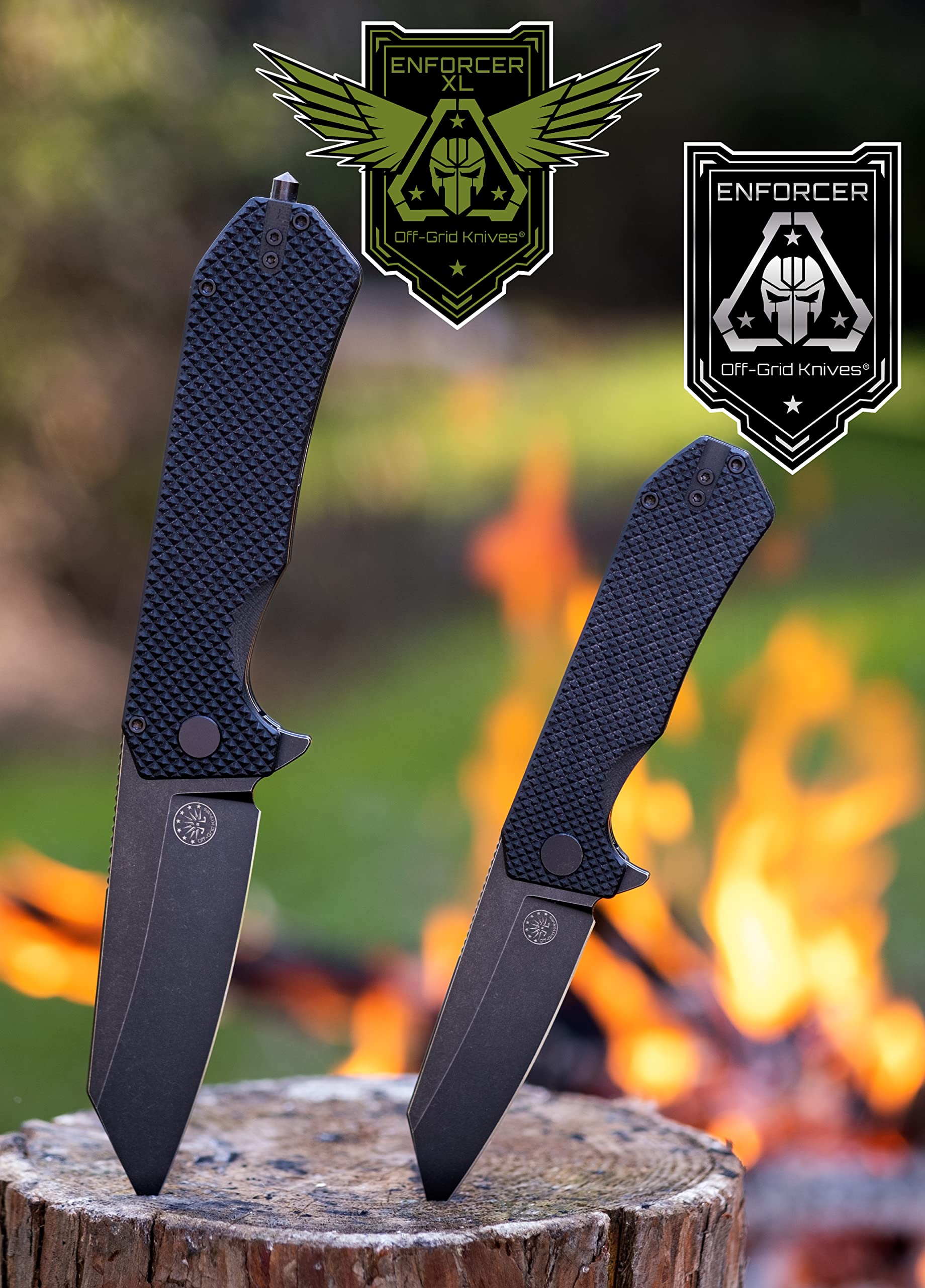 Off-Grid Knives - Enforcer EDC Folding Knife with 154CM Blade Steel, Grippy G10 Scales, Deep Pocket Carry Left or Right Hand (Blackout 154CM)