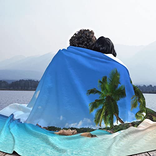Ultra-Soft Micro Fleece Throw Blanket,Beach and Coconut Trees,Warm Lightweight Decorative Throw Blanket for Bed Couch Sofa Chair Living Room Bedroom 60" x 50"