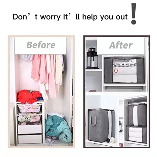 Large Capacity Clothes Storage Bag Organizer Reinforced Handle Thick Fabric for Comforters, Blankets, Bedding, Foldable with Sturdy Zipper, Clear Window, 3 Pack, 56L, Grey
