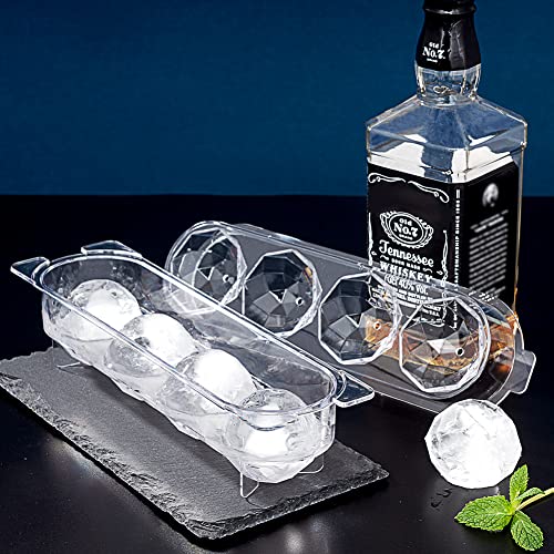 Combler Ice Molds, Ice Cube Tray for Freezer, 2 Inch Large Ice Cube Molds for Cocktails Whiskey Bourbon, Diamond Ice Ball Maker Mold, Round Ice Cube Mold Set of 2, With Tong & Storage Bag Gifts