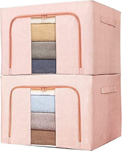 Idevalk Foldable Storage Containers for Clothes, 2 Pcs 66L Stackable Storage Bins for Closet and Organizing Clothes, Linen Storage Organizer for Clothing Bedding Blankets Comforter(19.7x15.8x13inch)