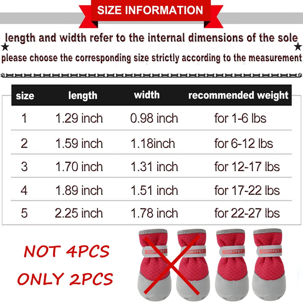QUMY 2PCS Dog Shoes for Small Breed Dogs Hot Pavement Summer Puppy Dog Booties with Reflective Strip Soft Comfortable Skid-Resistant Rubber Sole Red Size 5