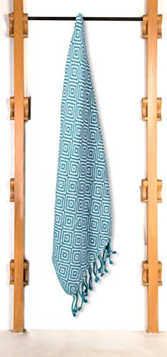 Throw Blanket With Fringes In Diamond Design 50x60 Inch - Teal White Cotton Throw For Sofa, Chair, Bed, & Everyday Use, Well crafted for durability, Farmhouse Throw,All Season Throw Blanket