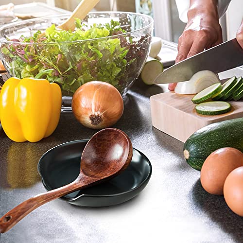 Spoon Rest Spoon Holder For Stove Top Ceramic Stove Spoon Holder For Kitchen Counter Spatula Holder Utensil Rest, Dark Black