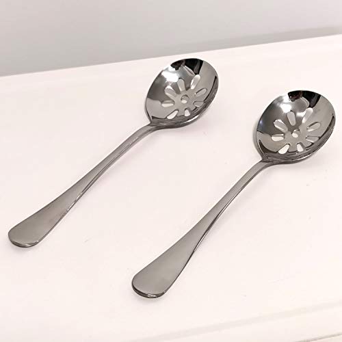 Goeielewe 2-Pack Soup Slotted Serving Spoon 7.7-inch Stainless Steel Colander Spoon for Buffet, Dinner, Restaurants, Kichen (Slotted Spoon)