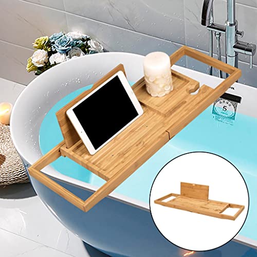 LIUYUNQI Wooden Bath Caddy Tray Extendable Bathtub Bridge Board Shelf Wint Book/Tablet Stand Wine Candle Holder