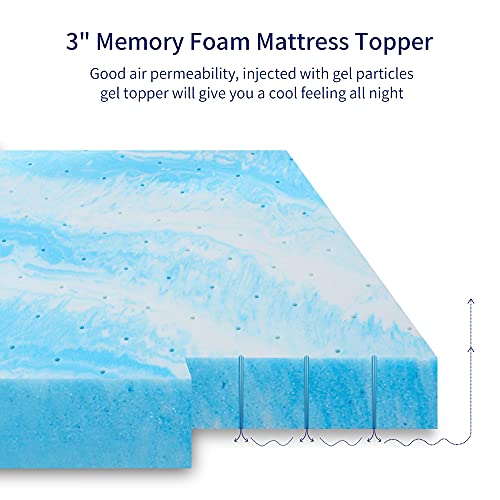 3 Inches Memory Foam Mattress Topper, Gel Infused Ventilated Bed Topper, Soft Foam Topper for Pressure Relieving (Queen)