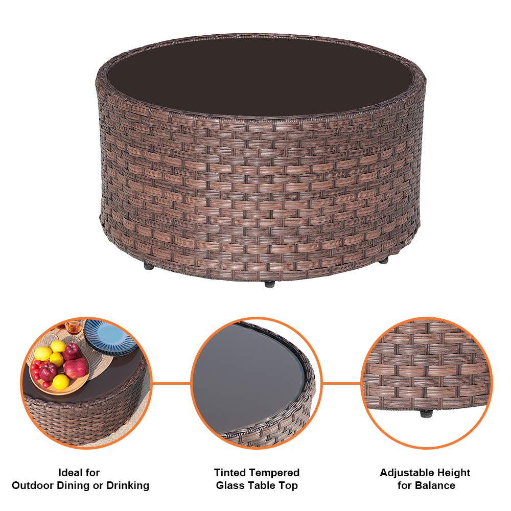 SUNSITT 11 Pieces Patio Furniture Set Outdoor Half-Moon Sectional Set with Round Coffee Table, Brown PE Wicker & Beige Cushion