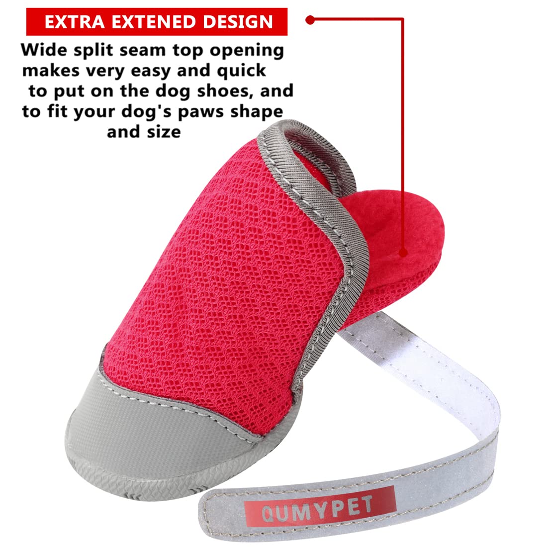 QUMY 2PCS Dog Shoes for Small Breed Dogs Hot Pavement Summer Puppy Dog Booties with Reflective Strip Soft Comfortable Skid-Resistant Rubber Sole Red Size 5