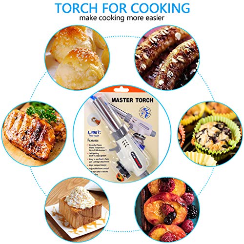 Butane Torch Kitchen Blow Lighter, Culinary Torches Head Professional Chef Cooking Adjustable Flame For Sous Vide, Creme Brulee, Baking, BBQ (Butane Gas Not Included)