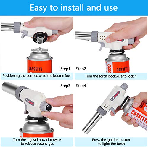Butane Torch Kitchen Blow Lighter, Culinary Torches Head Professional Chef Cooking Adjustable Flame For Sous Vide, Creme Brulee, Baking, BBQ (Butane Gas Not Included)