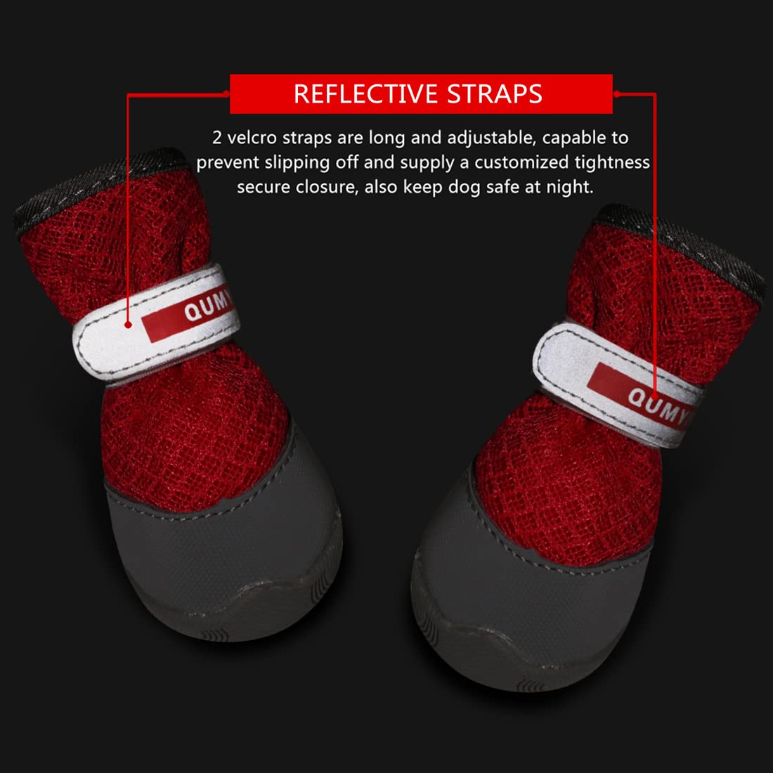 QUMY 2PCS Dog Shoes for Small Breed Dogs Hot Pavement Summer Puppy Dog Booties with Reflective Strip Soft Comfortable Skid-Resistant Rubber Sole Red Size 5