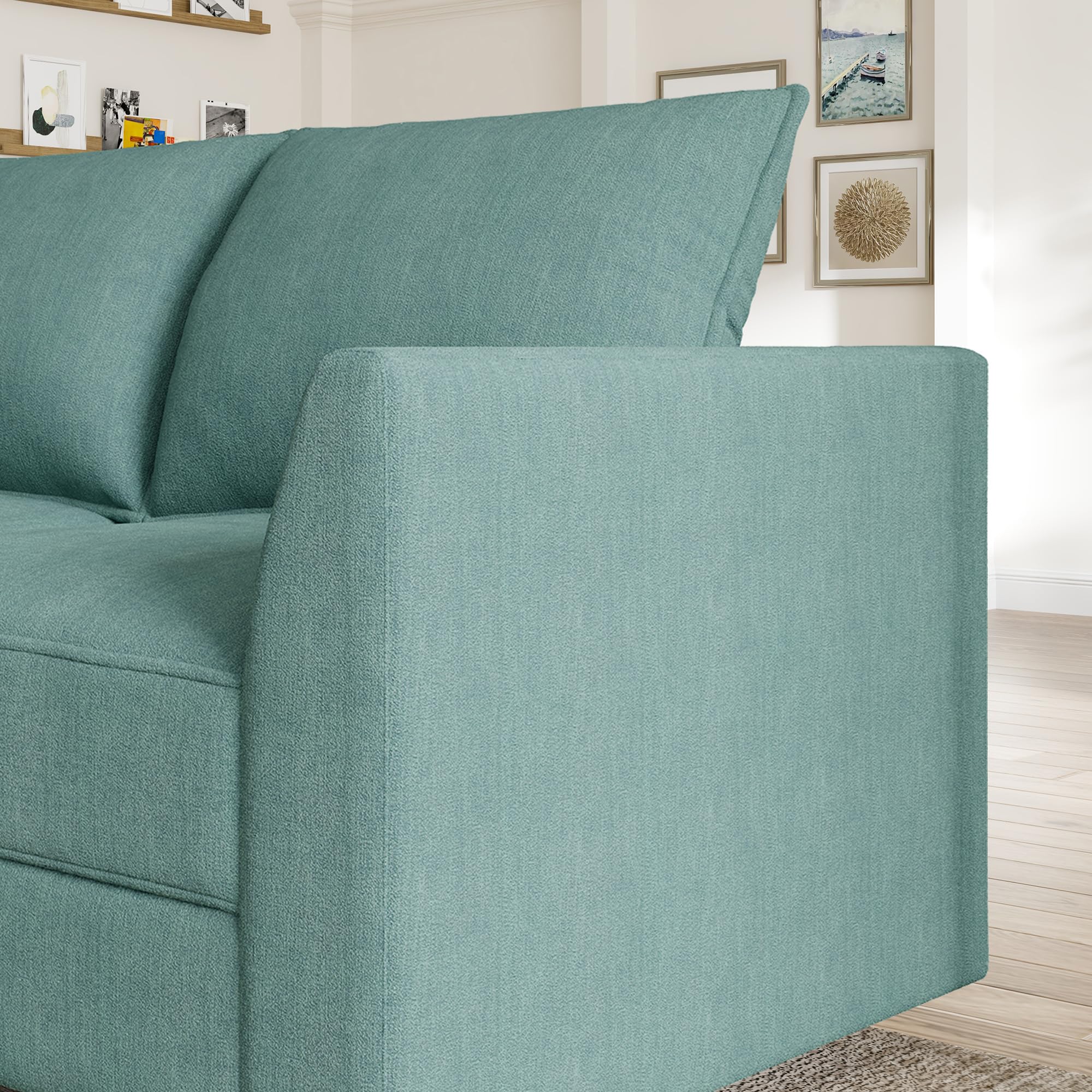 HONBAY Modular Sectional Couch with Storage Modern Modular Couch U Shaped Sectional Sofa for Living Room, Aqua Blue
