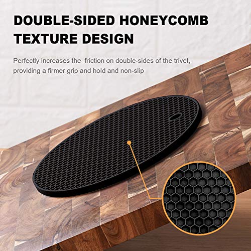 4 Pcs Trivets for Hot Dishes, Kitchen Heat Resistant Silicone Trivet, Extra Thick, Large, Non Slip (1. Black)