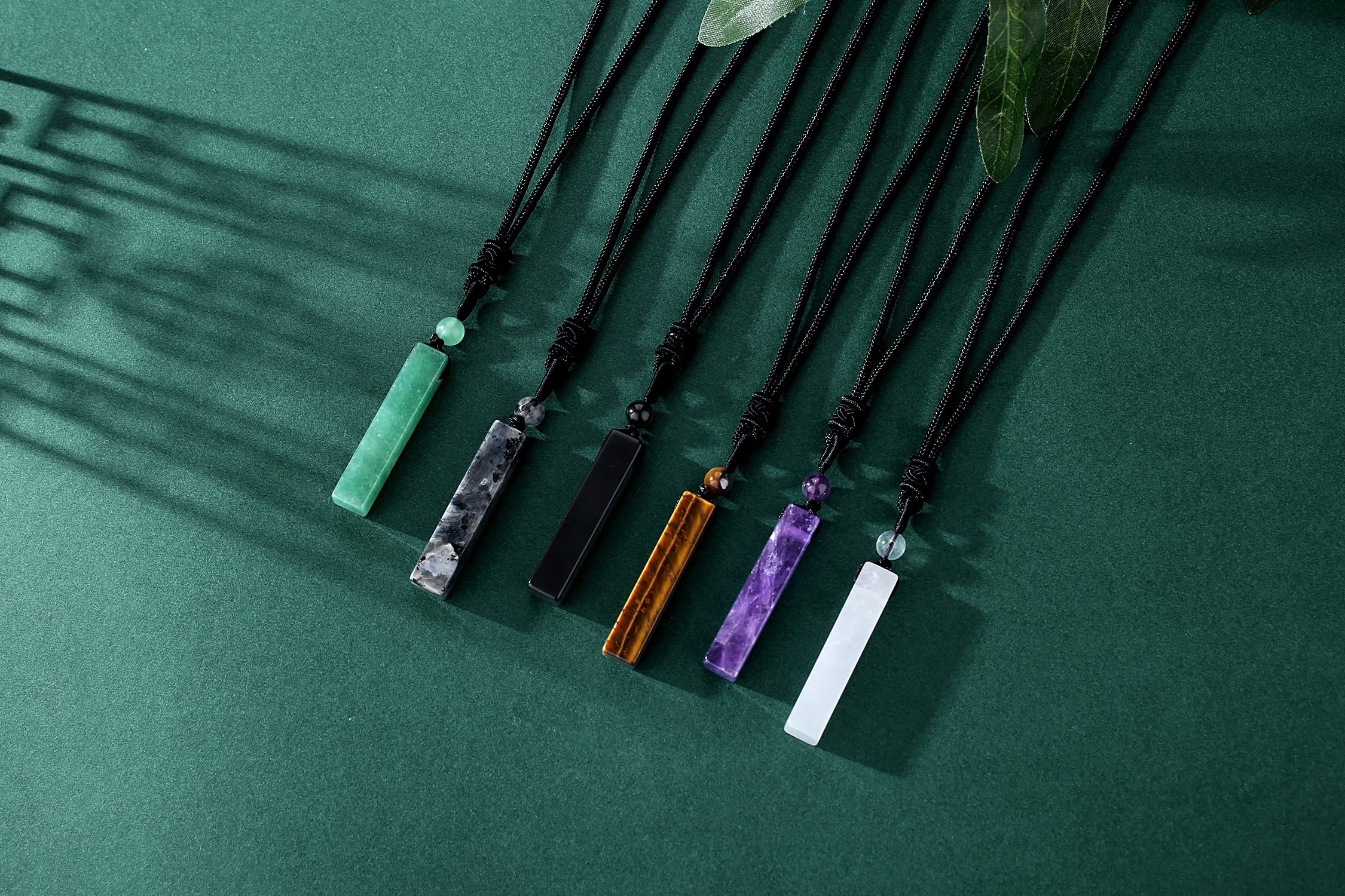 XIANNVXI Cool Necklace for Men Bar Necklace Black Obsidian Crystal Necklace Adjustable Rope Natural Gemstone Rectangle Pendant Necklaces Jewelry