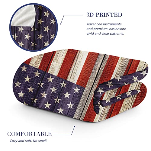 Reunbmq Super Soft Flannel Fleece Throw Blanket, Lightweight Sherpa Blankets Comfortable Bed Throws 3D Printed Blanket for Couch/Chair/Sofa/Bed/Dorm/Bedroom/Home (Wood Plank American Us Flag)