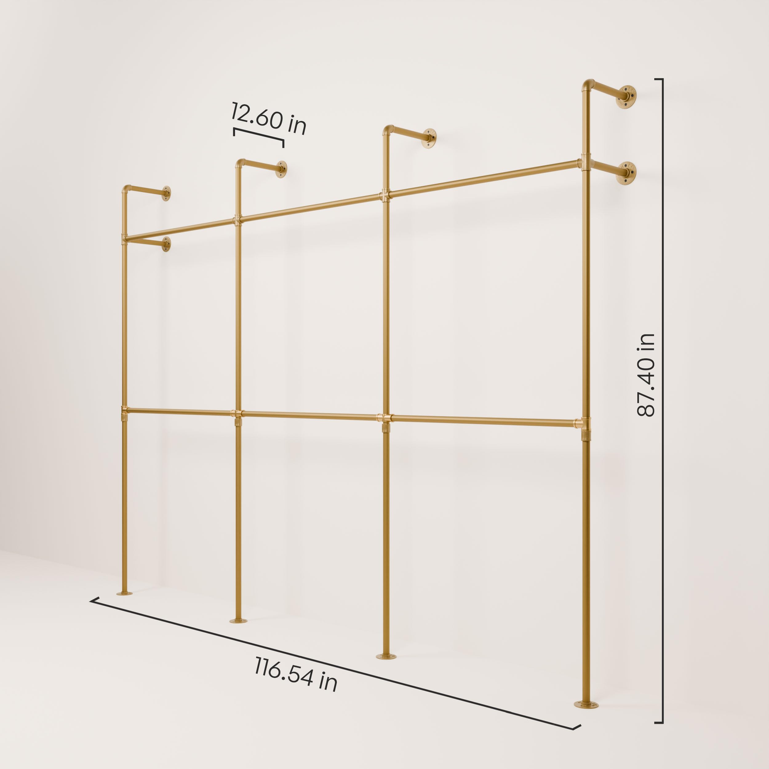 pamo Industrial pipe clothing rack metal gold - Wall mounted clothes racks for hanging clothes - Modern walk in closet - KIM III DOUBLE gold