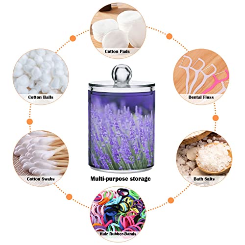 Kigai Purple Lavender Qtip Holder Dispenser with Lids 2 Pack ,Clear Plastic Apothecary Jar Containers for Vanity Makeup Organizer Storage - Bathroom Accessories Set for Cotton Swab, Ball, Pads, Floss