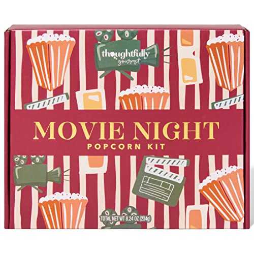 Thoughtfully Gourmet, Movie Night Popcorn Set, Includes Yellow and Mixed Popcorn Kernels, 10 Paper Popcorn Bags, 5 Popcorn Seasonings & Toppings