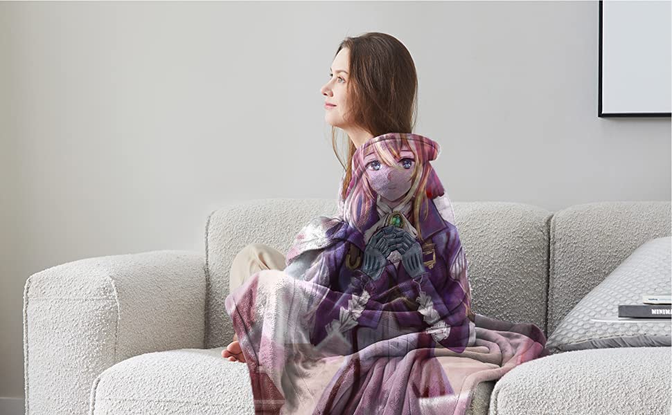 Household Soft Cartoon Anime Violet Evergarden Character Printed Plush Flannel Fleece Throw Blanket Towel Blanket for Couch,80"x60"