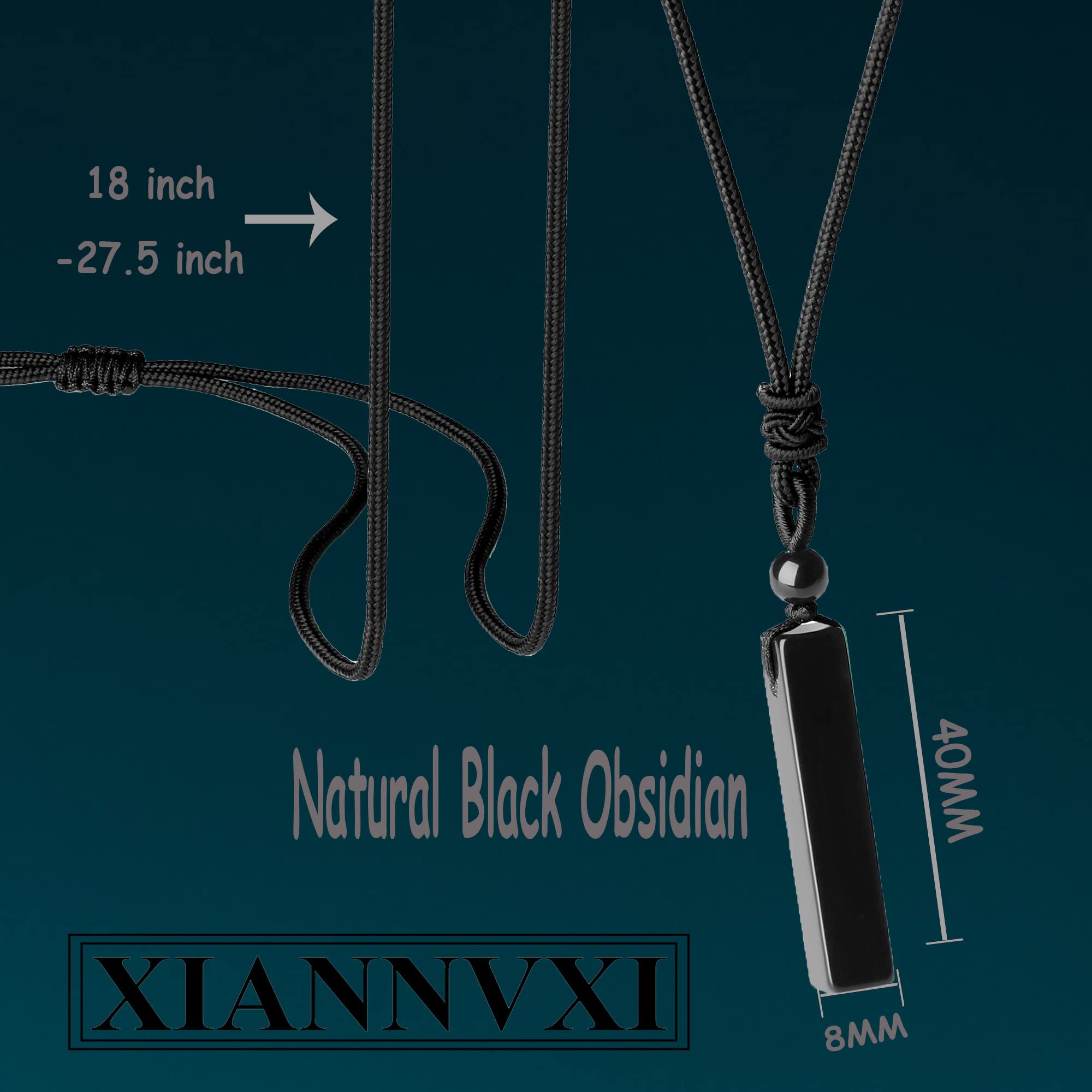 XIANNVXI Cool Necklace for Men Bar Necklace Black Obsidian Crystal Necklace Adjustable Rope Natural Gemstone Rectangle Pendant Necklaces Jewelry