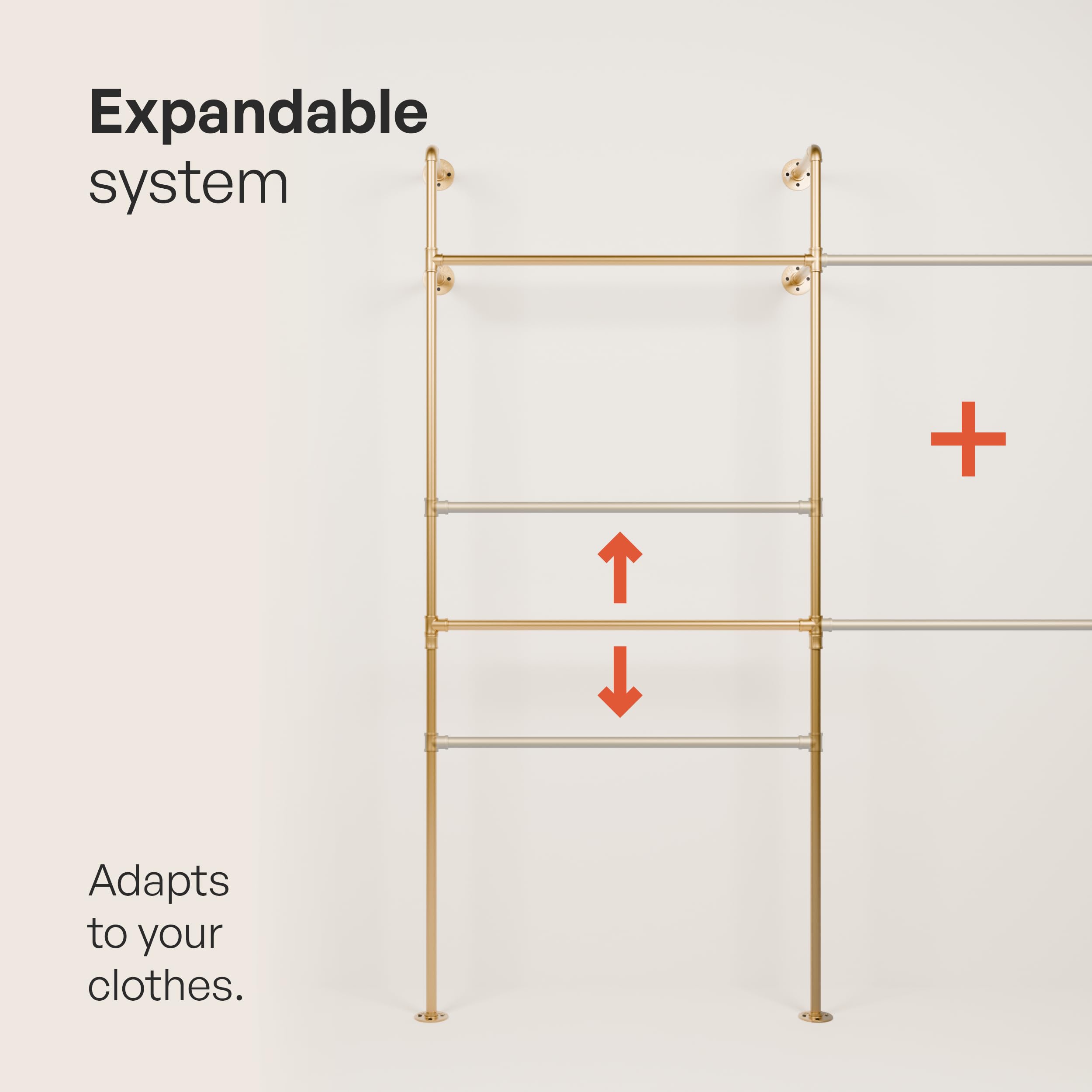 pamo Industrial pipe clothing rack metal gold - Wall mounted clothes racks for hanging clothes - Modern walk in closet - KIM III DOUBLE gold