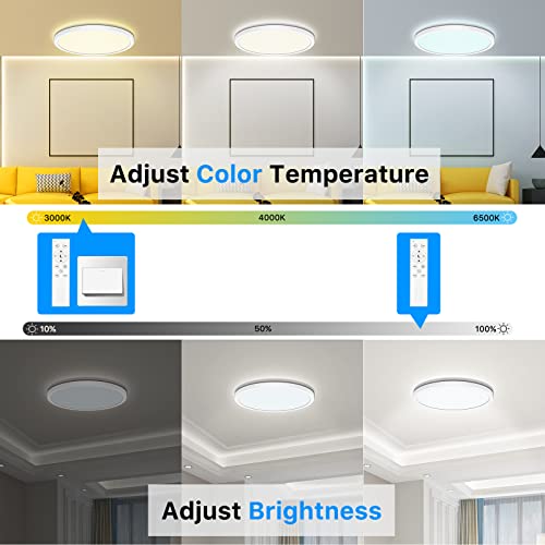 BLNAN RGB LED Flush Mount Ceiling Light, 12Inch 24W Dimmable 3000K-6500K Color Changing Light Fixture with Remote Control, Round Ultra Thin Low Profile Hardwired Lamp for Bedroom Kid Room Party