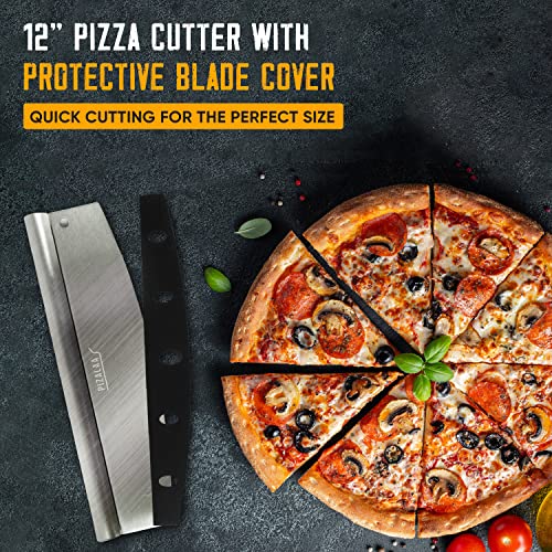 PIZALAA Pizza Peel 12 Inch with Pizza cutter - Aluminium Metal Pizza Paddle with Foldable Wooden Handle for Easy Storage, Pizza Cutter Rocker, Pizza Server, Pizza Oven Accessories, Homemade Pizza