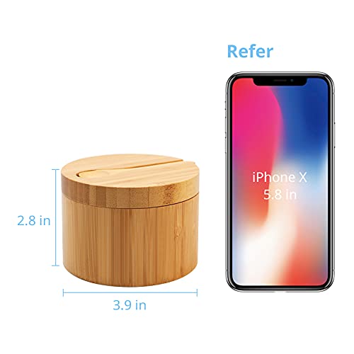 Bamboo Salt Cellar with Mini Spoon by HTB, Kitchen Salt Box with Swivel Magnetic Closure Lid, Round Salt Container to Storage Pepper Spice Bath Salt Sea Salt