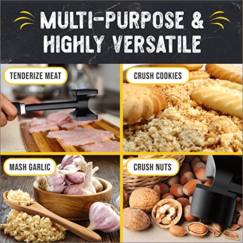 Checkered Chef Meat Tenderizer Hammer - Dishwasher Safe Metal Kitchen Mallet for Tenderizing Chicken, Beef, Pork & Nuts with Non-Slip Grip