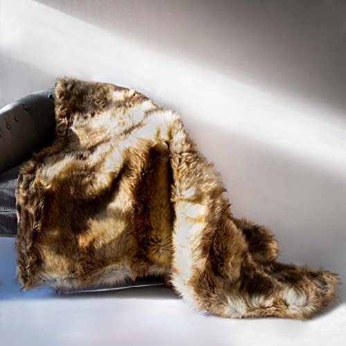 Best Home Fashion Heavyweight Super Soft Luxury Faux Fur Throw Blanket - 58" W x 60" L - Platinum Frost Fox