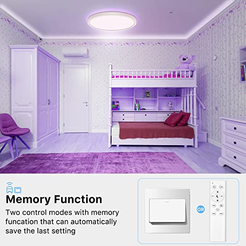 BLNAN RGB LED Flush Mount Ceiling Light, 12Inch 24W Dimmable 3000K-6500K Color Changing Light Fixture with Remote Control, Round Ultra Thin Low Profile Hardwired Lamp for Bedroom Kid Room Party
