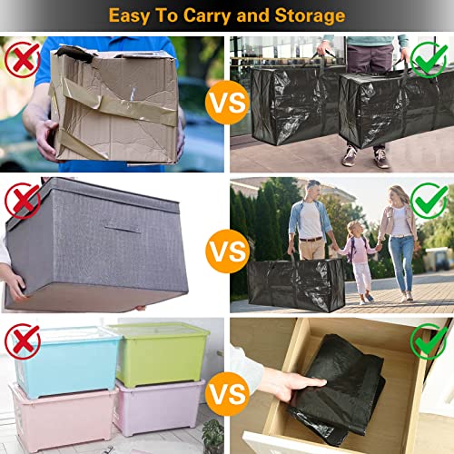 Fixwal XXL Moving Bags Jumbo Extra Large Heavy Duty Storage Bags Moving Totes Alternative to Moving Boxes, Stronger Straps Strong Handles & Zippers, Storage Totes for Clothes, Comforters (Black-3 Set)