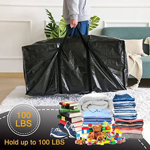 Fixwal XXL Moving Bags Jumbo Extra Large Heavy Duty Storage Bags Moving Totes Alternative to Moving Boxes, Stronger Straps Strong Handles & Zippers, Storage Totes for Clothes, Comforters (Black-3 Set)