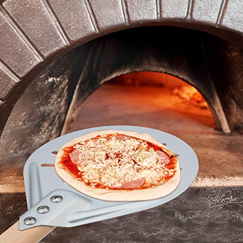 Round Perforated Pizza Peel Non-slip Durable Aluminum Turning Peel Pizza Paddle with 16 Inch Anti-Scalding Wooden Handle for Homemade Pizza Bread Bakers (7 Inch)