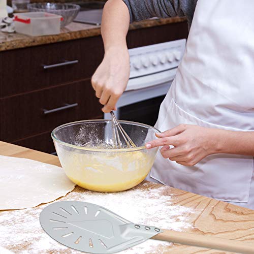 Round Perforated Pizza Peel Non-slip Durable Aluminum Turning Peel Pizza Paddle with 16 Inch Anti-Scalding Wooden Handle for Homemade Pizza Bread Bakers (7 Inch)