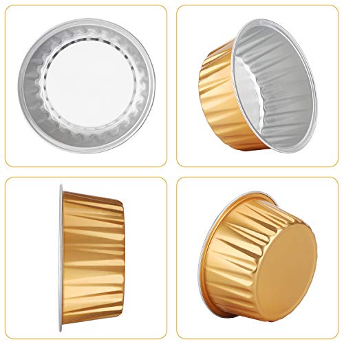 EUSOAR Disposable Ramekins, Gold 50pcs 5oz Mini Aluminium Foil Baking Cups with Lids Creme Brulee Cupcake Liners, Desert Cheesecake Pans Flan Molds Tin Cups Containers for Party Favor Birthday