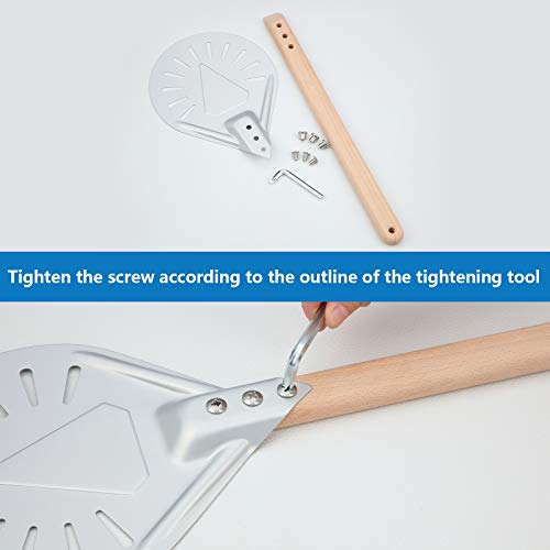 Round Perforated Pizza Peel Non-slip Durable Aluminum Turning Peel Pizza Paddle with 16 Inch Anti-Scalding Wooden Handle for Homemade Pizza Bread Bakers (7 Inch)