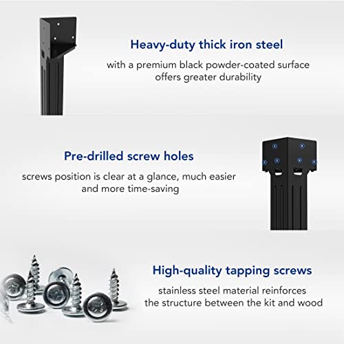 FLEXIMOUNTS Universal Steel Workbench Kit 5 Legs L Shaped Heavy Duty Work Bench for Garage Storage Shelving Workbenches Frame Black Customizable Work Table Brackets, Lumber Not Included