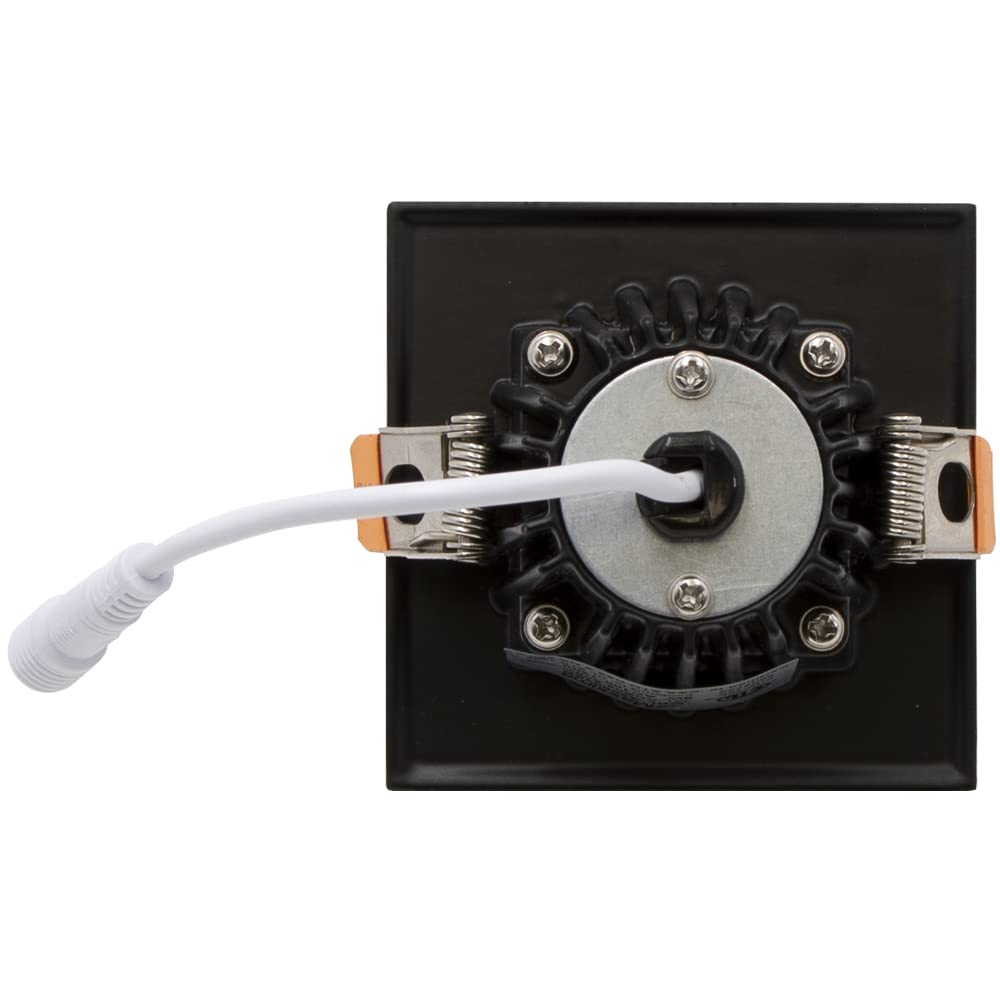 Maxxima 2 in. Ultra-Thin Square Recessed Anti-Glare LED Downlight, Canless IC Rated, 450 Lumens, 5 Color Temperature Selectable 2700K/3000K/3500K/4000K/5000K, Dimmable, Black Trim, 90 CRI, J-Box Incl