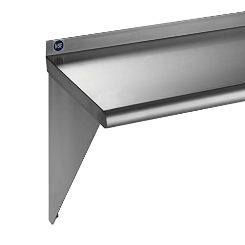 ROCKPOINT Stainless Steel Shelf 18 x 36 Inches 350lb, NSF Metal Commercial Shelves Wall Mount Floating Shelving with Backsplash for Restaurant, Kitchen, Home and Hotel, Silver